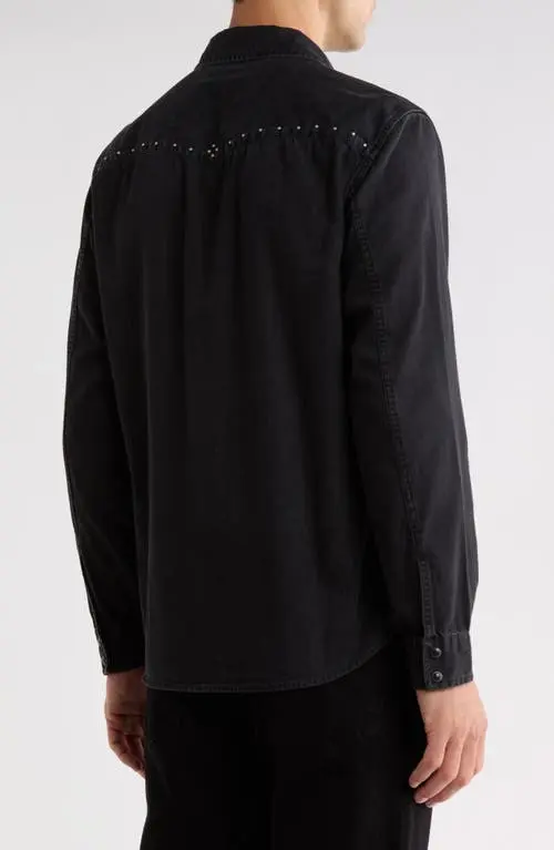 John Varvatos Marshall Studded Coated Cotton Denim Snap-up Western Shirt