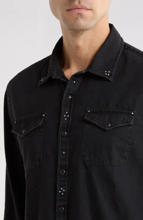 John Varvatos Marshall Studded Coated Cotton Denim Snap-up Western Shirt
