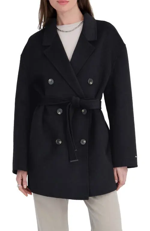 Tahari Alex Wool Blend Double Breasted Coat - Black