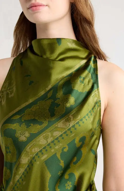 REFORMATION Stelliana Placed Print Scarf Dress - Emerald Tapestry