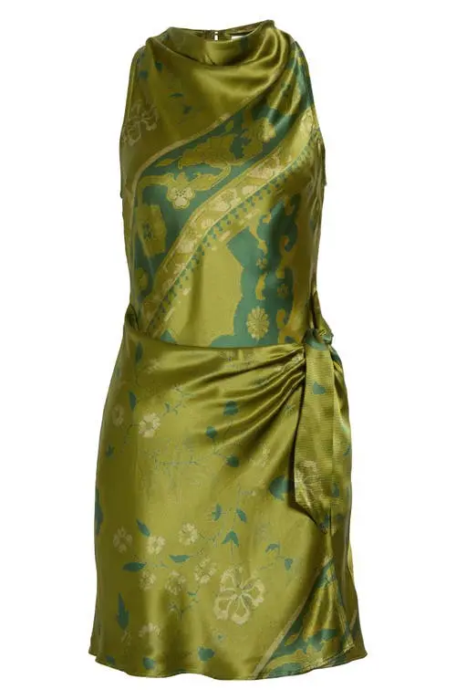 REFORMATION Stelliana Placed Print Scarf Dress - Emerald Tapestry