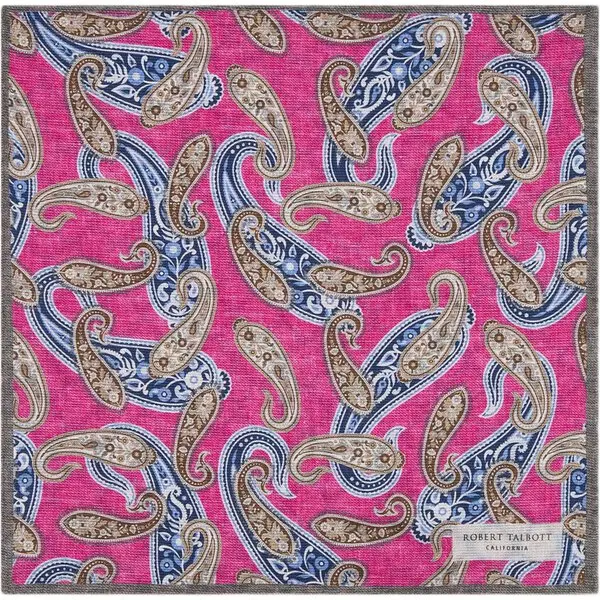 Robert Talbott Collins Double Print Pocket Square - Fuchsia Multi
