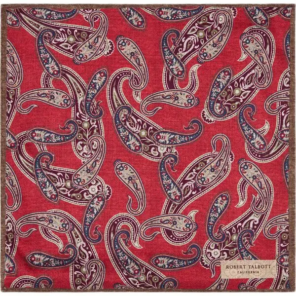 Robert Talbott Collins Double Print Pocket Square - Red Multi