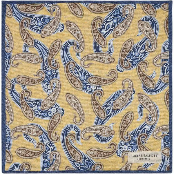 Robert Talbott Collins Double Print Pocket Square - Yellow Multi