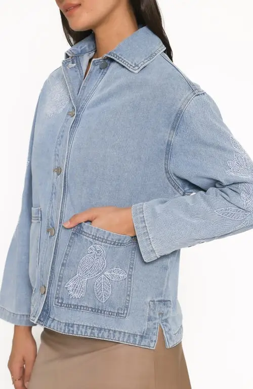 PETAL & PUP Mora Embroidered Denim Shacket