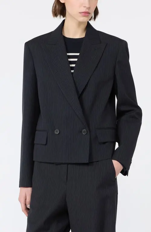 Max Mara Pinstripe Wool Blend Cropped Blazer - Navy