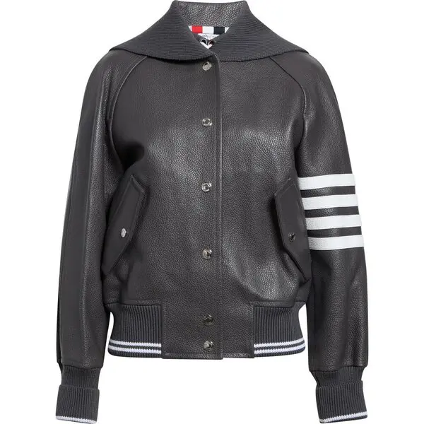 Thom Browne Oversized Raglan Sleeve Leather Blouson Jacket - Dark Grey