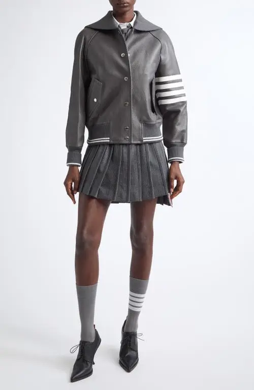 Thom Browne Oversized Raglan Sleeve Leather Blouson Jacket - Dark Grey