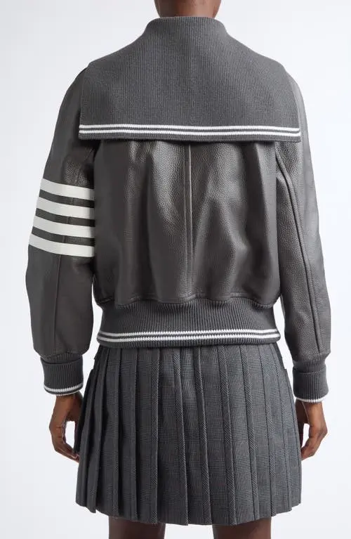 Thom Browne Oversized Raglan Sleeve Leather Blouson Jacket - Dark Grey