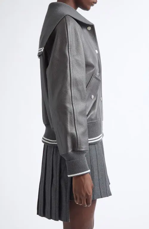 Thom Browne Oversized Raglan Sleeve Leather Blouson Jacket - Dark Grey