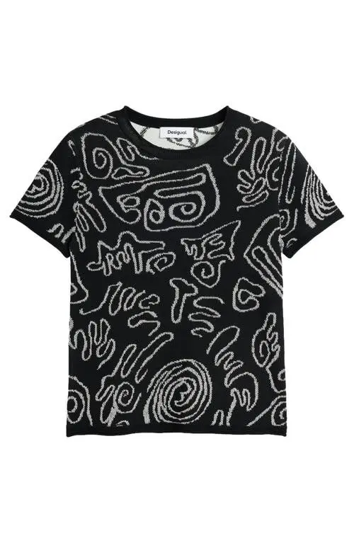Desigual Jacquard Short Sleeve Knit Top