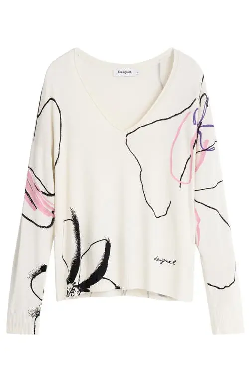 Desigual Floral V-neck Sweater