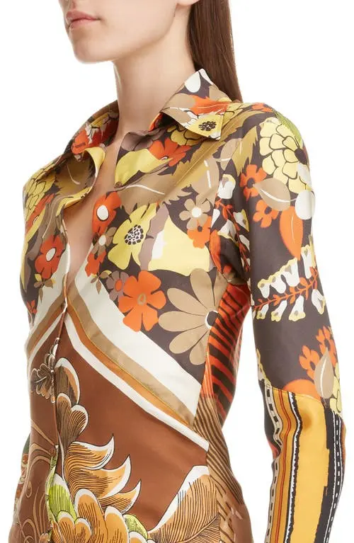 Chloé Caravan Print Silk Tunic Shirt