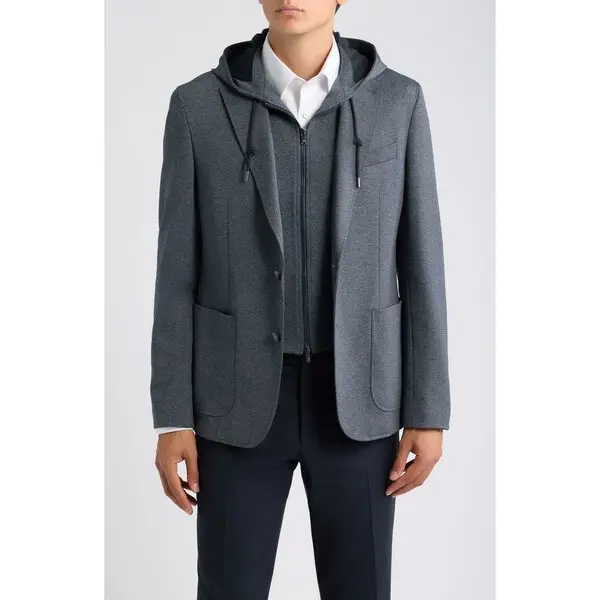BOSS Hanry Jersey Sport Coat With Hooded Bib - Open Blue