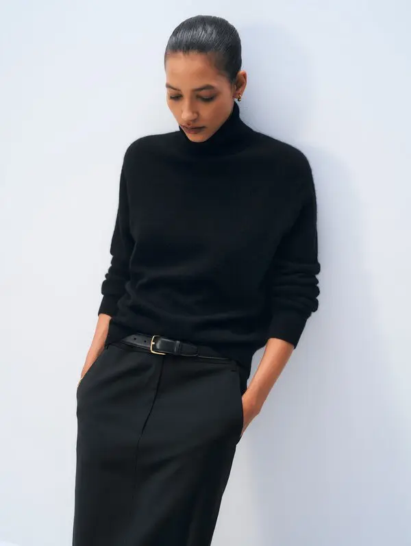 WHITE & WARREN Cashmere Rib Trim Easy Turtleneck Sweater In Size