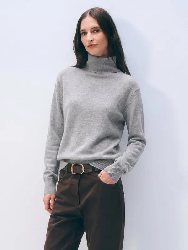WHITE & WARREN Cashmere Rib Trim Easy Turtleneck Sweater In Size