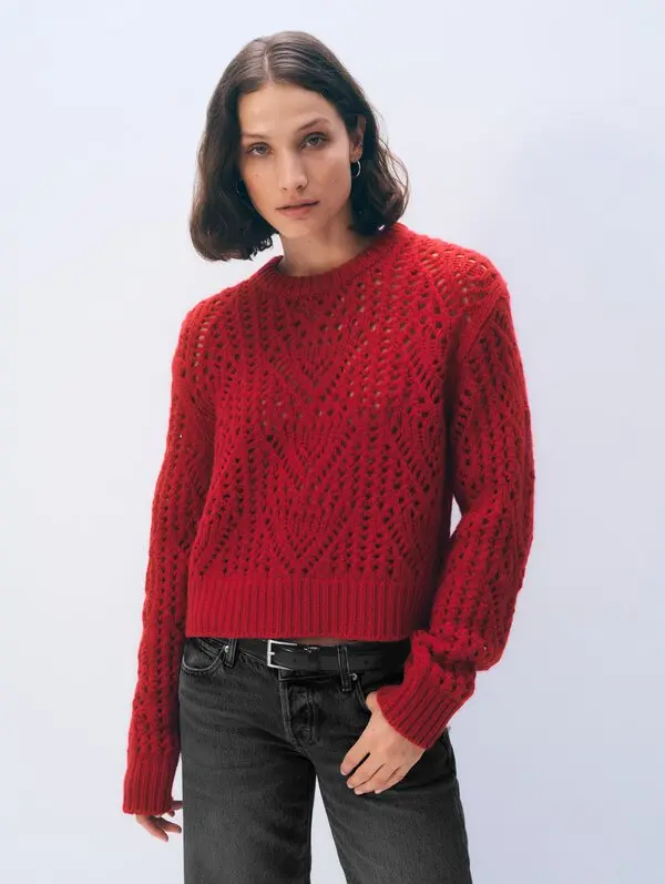 WHITE & WARREN Cashmere Blend Crewneck Sweater Top - Chili