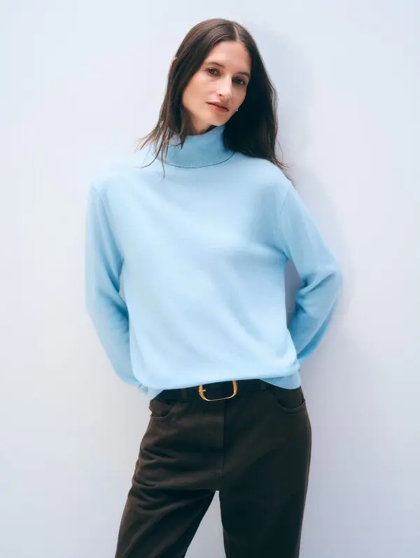 WHITE & WARREN Cashmere Rib Trim Easy Turtleneck Sweater In Size