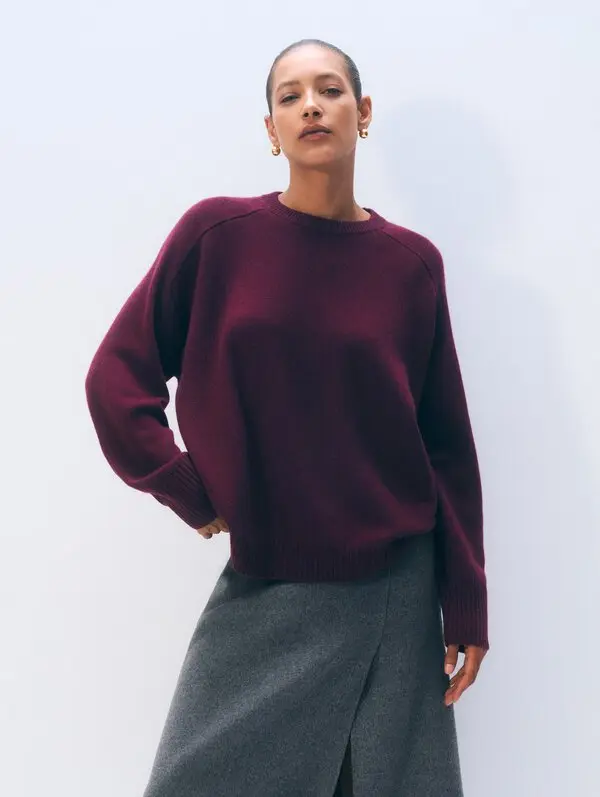 WHITE & WARREN Cashmere Saddle Sleeve Crewneck Top In Size - Sangria