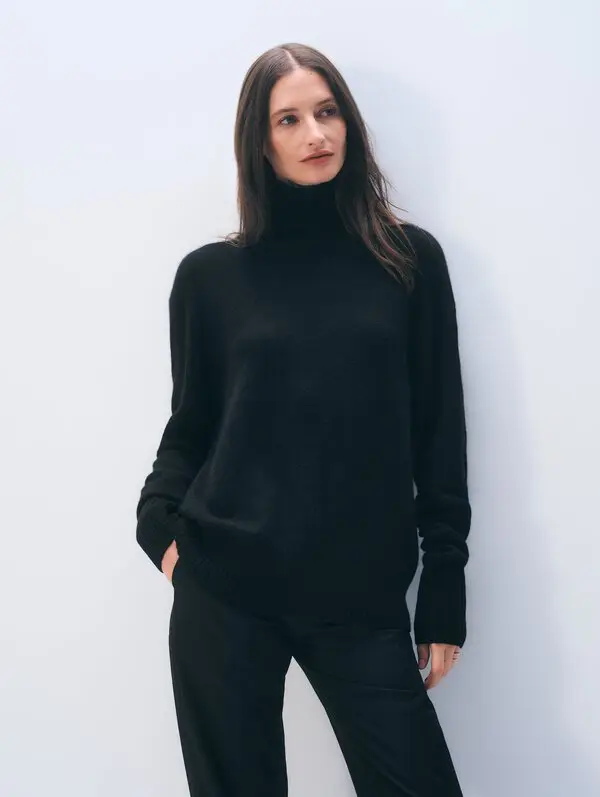 WHITE & WARREN Cashmere Oversized Standneck Sweater In Size