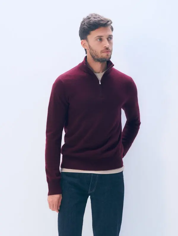 WHITE & WARREN Cashmere Quarterzip Sweater In Size - Sangria