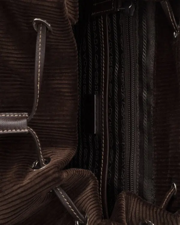 Prada Medium Corduroy And Leather Backpack