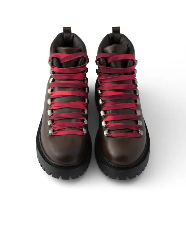 Prada Leather Lace-up Booties