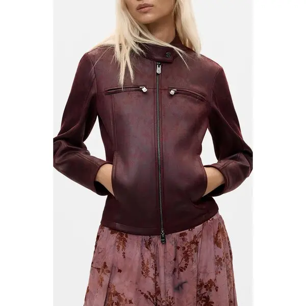 Desigual Faux Leather Jacket - Dark Red