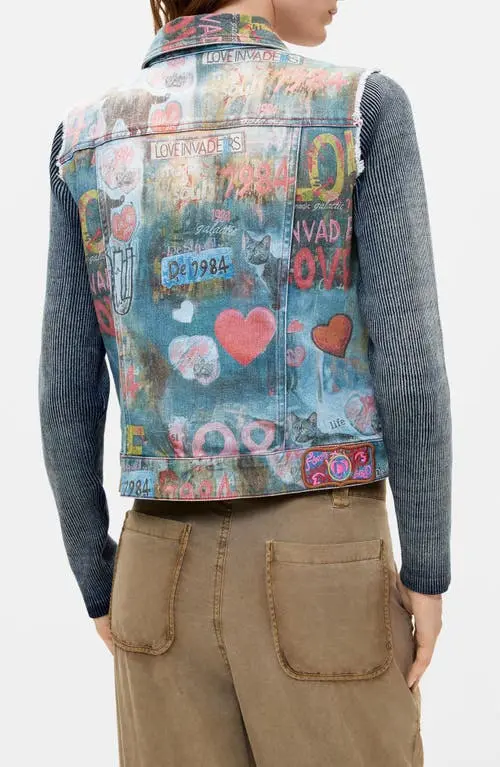 Desigual Graffiti Ribbed Sleeve Trucker Jacket