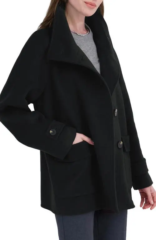 Tahari Harper Wool Blend Funnel Neck Coat - Black