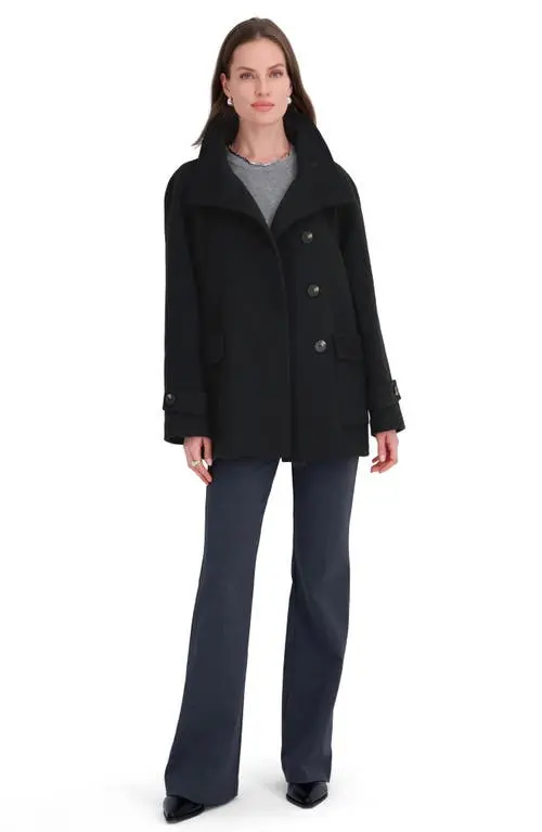 Tahari Harper Wool Blend Funnel Neck Coat - Black