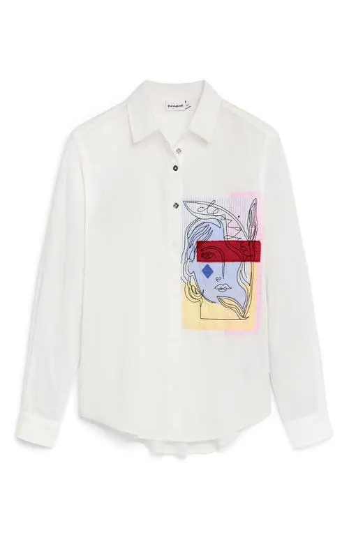Desigual Embroidered Patch Cotton Button Down Shirt