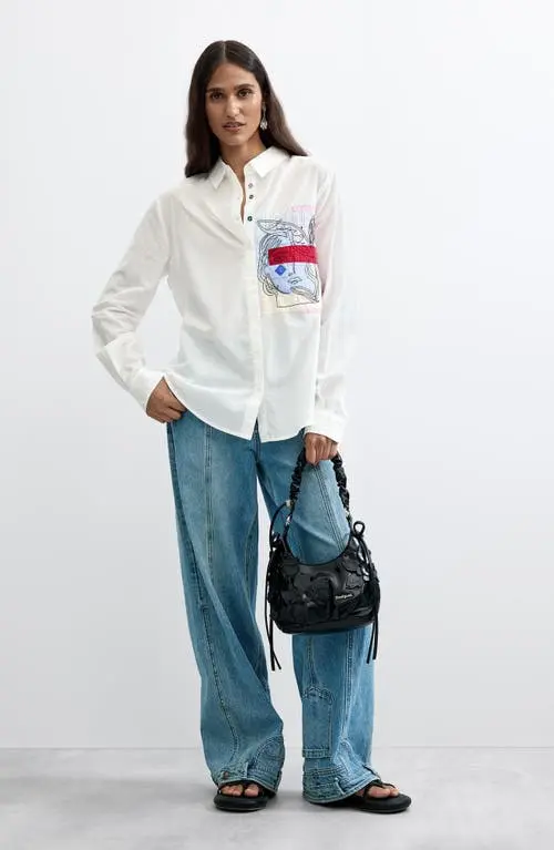 Desigual Embroidered Patch Cotton Button Down Shirt