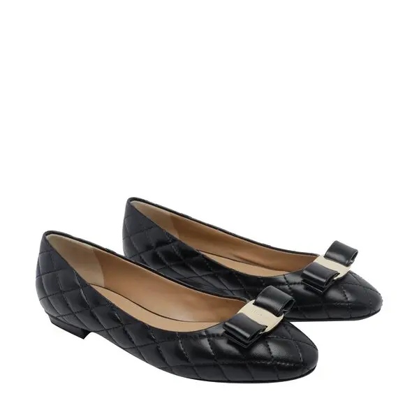 FERRAGAMO Varina Quilt Ballets - Black