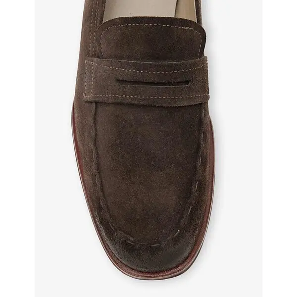 ALLSAINTS Jules Stitch Suede Loafers - Karoo Brown
