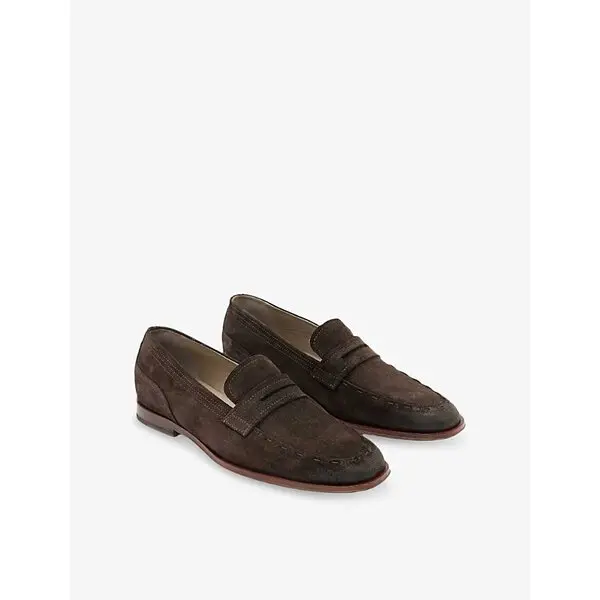 ALLSAINTS Jules Stitch Suede Loafers - Karoo Brown