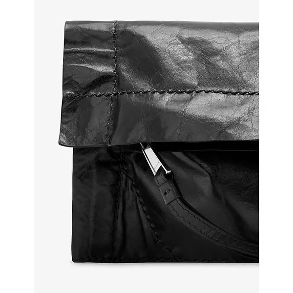 ALLSAINTS Lutece Fold Patent-leather Clutch - Black