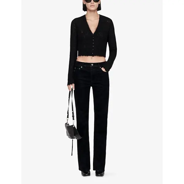 ALLSAINTS Mable V-neck Cropped Alpaca-blend Cardigan - Black
