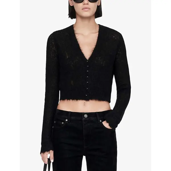 ALLSAINTS Mable V-neck Cropped Alpaca-blend Cardigan - Black