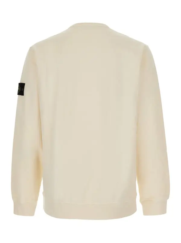 Stone Island Crewneck Sweatshirt With Logo Patch On The Sleeve In Cotton For - White