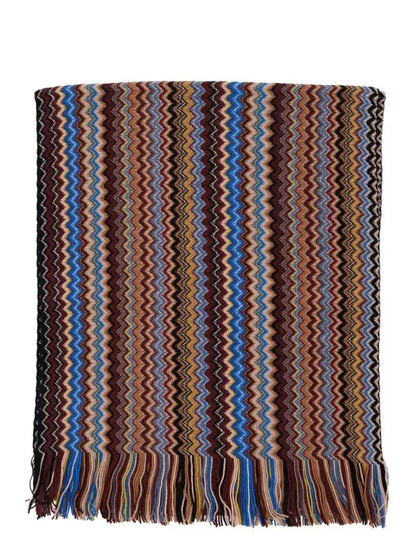 Missoni Scarf With Zig Zag Motif All-over And Fringed Edge In Blend Wool And Fabric For - Multicolor