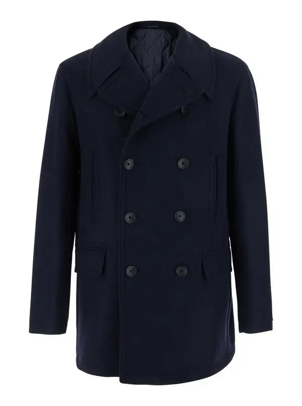 Tagliatore San Francisco' Blue Double-breasted Coat With Notched Revers In Wool Blend For - Multicolor