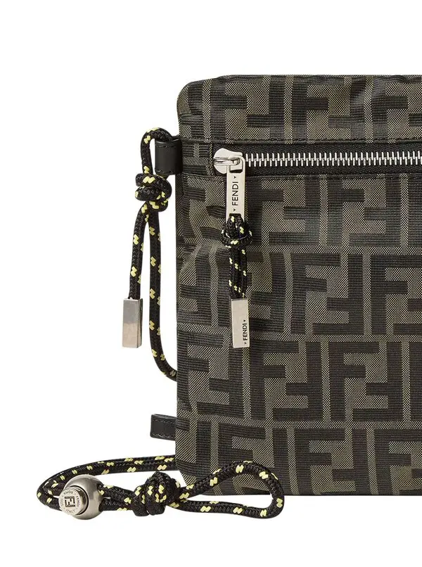 Fendi Clutch Bag With Rope Shoulder Strap And Zip Closure In Ff Canvas For - Brown