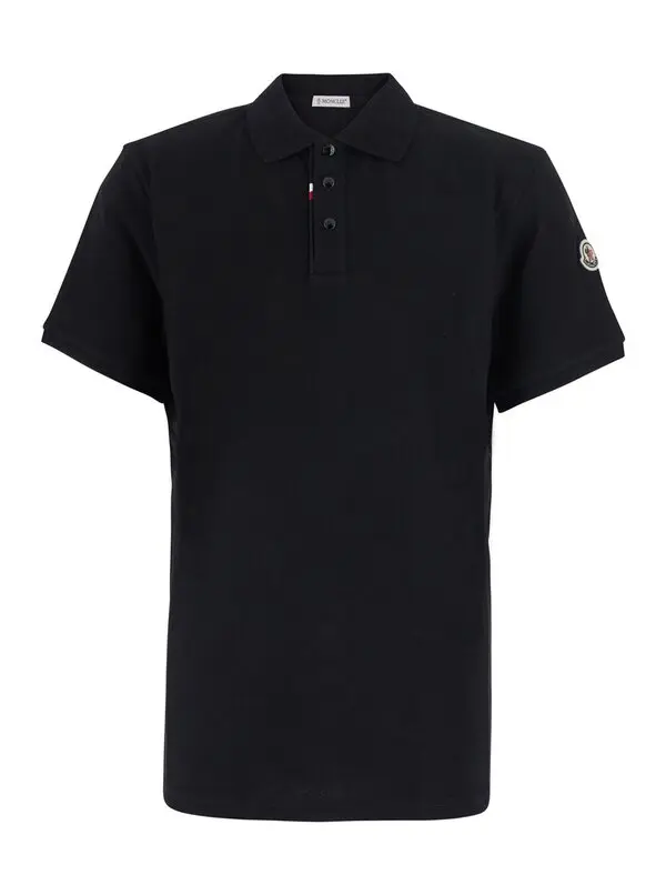Moncler Black Polo Shirt With Classic Collar And Logo Patch On The Sleeve In Cotton For - Multicolor