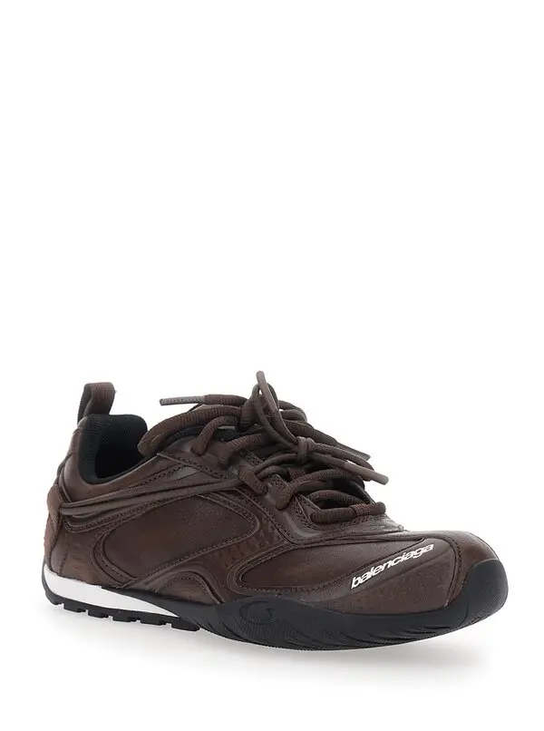 Balenciaga Radar' Brown Low Top Sneakers With Logo Patch On The Tongue In Leather For