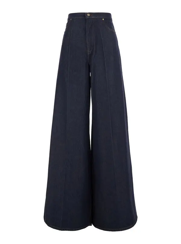Max Mara Quatto' Blue High-waisted Jeans With Wide Leg In Denim For - Multicolor