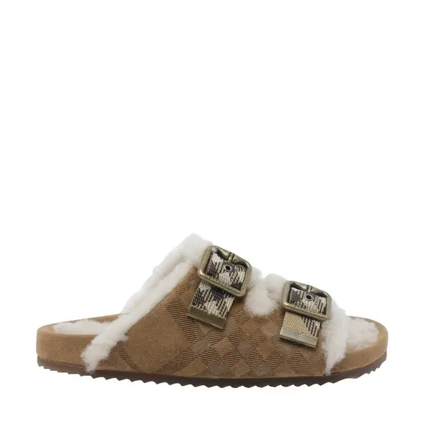 Burberry Urchin Sandals In Check Shearling