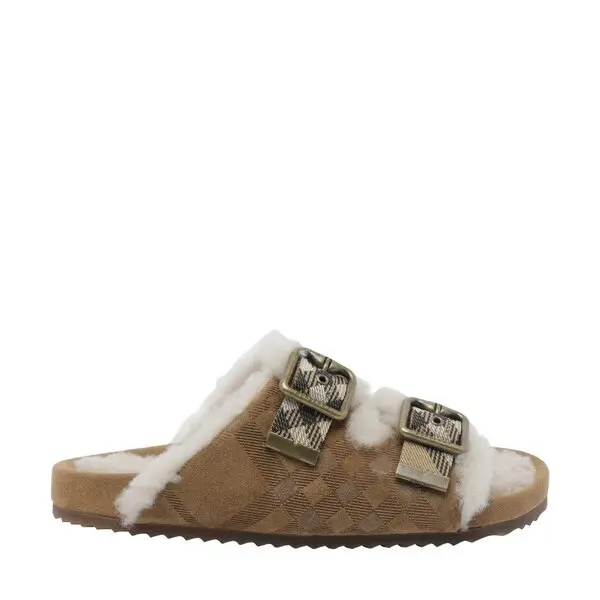 Burberry Urchin Sandals In Check Shearling - Cream