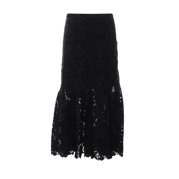 SELF-PORTRAIT Lace Midi Skirt - Black
