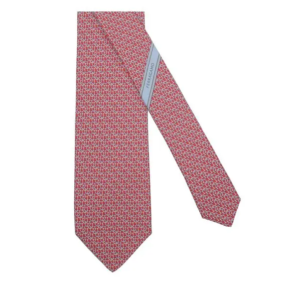 FERRAGAMO Gancini Cerchio Print Silk Tie - Red